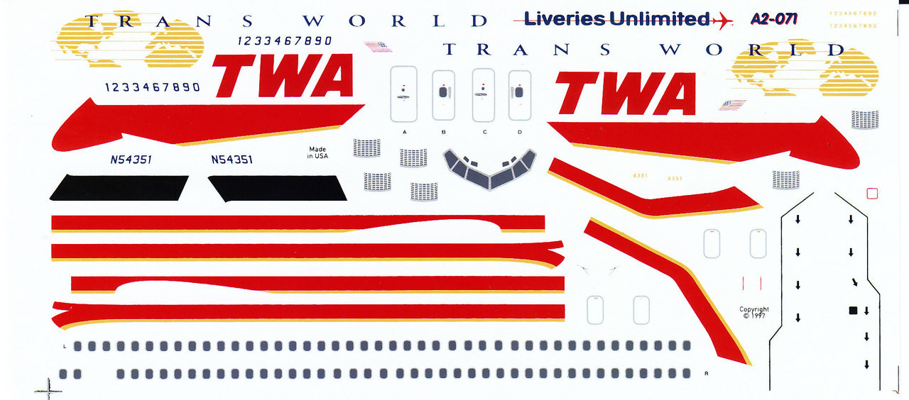 1/200 Scale Decal TWA 727-200 Last Livery