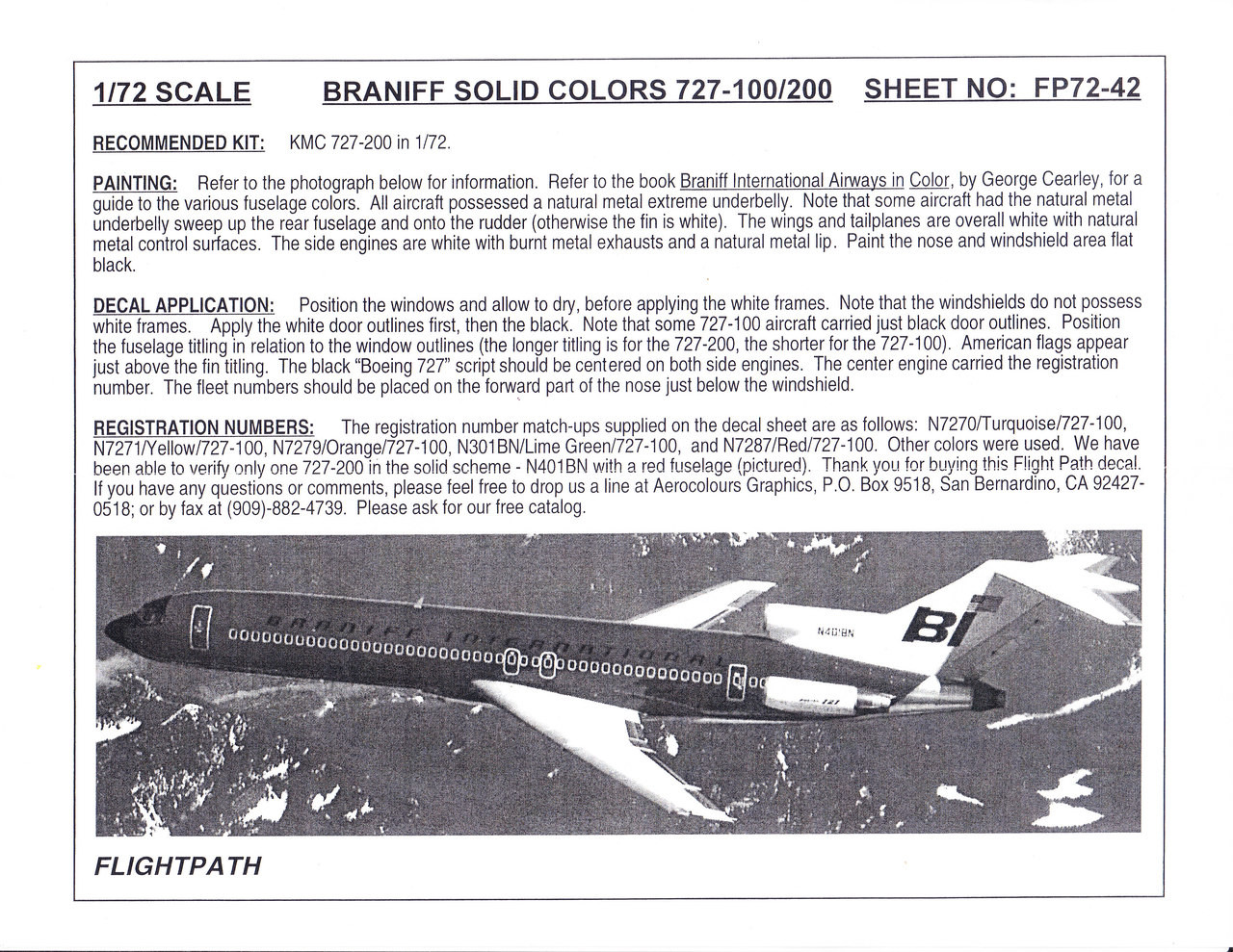 1/72 Scale Decal Braniff International 727-100 / 200 - JoyDecals.com