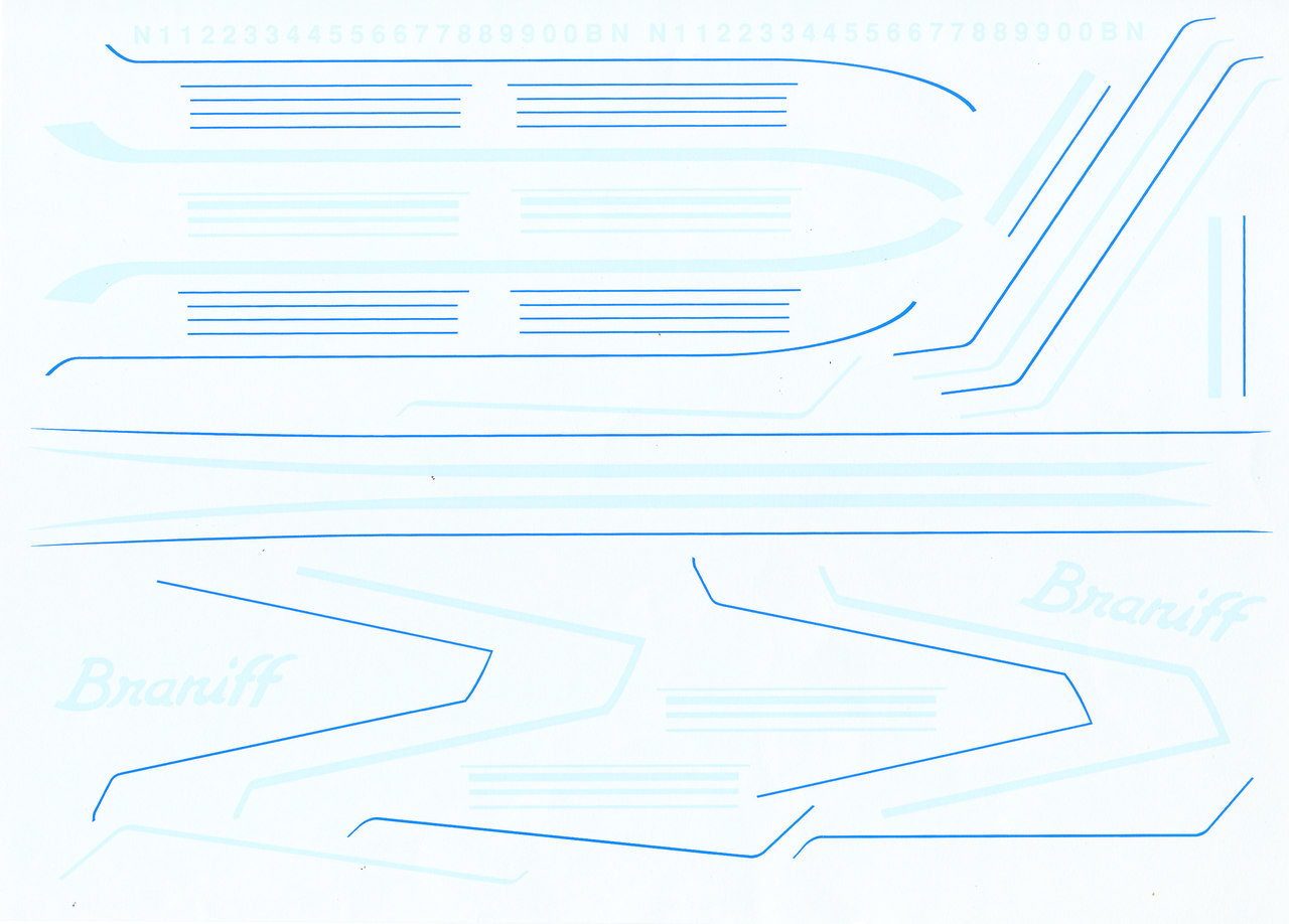 1/100 Scale Decal Braniff DC8-62 ULTRA MERCURY BLUE - JoyDecals.com