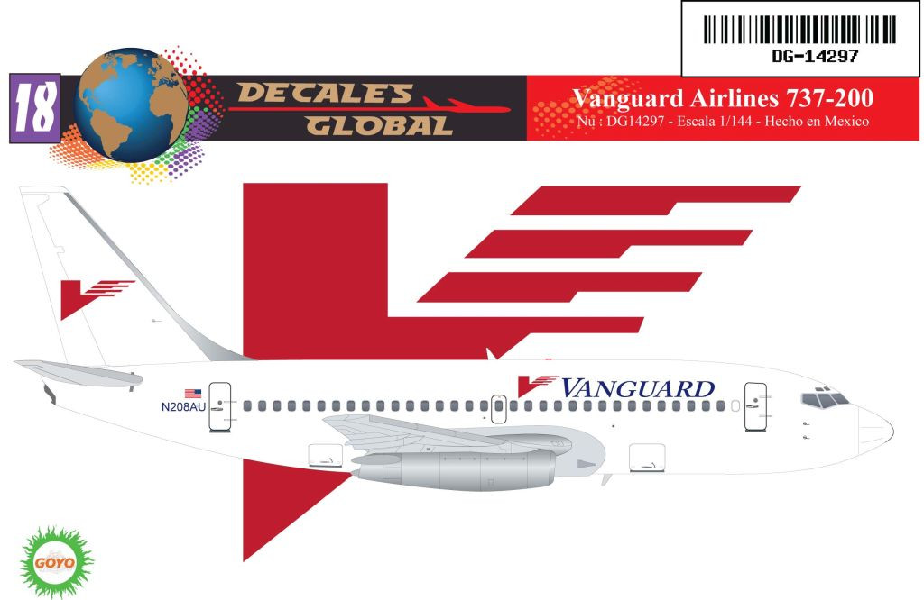 1/144 Scale Decal Vanguard Airlines 737-200 - JoyDecals.com