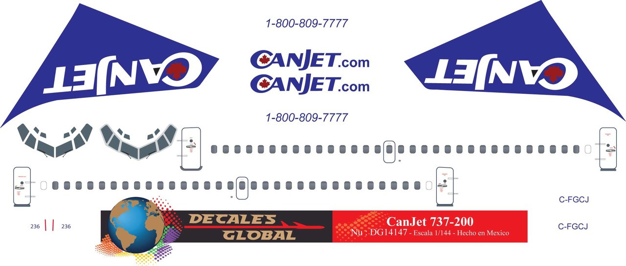1/144 Scale Decal CanJet 737-200 - JoyDecals.com