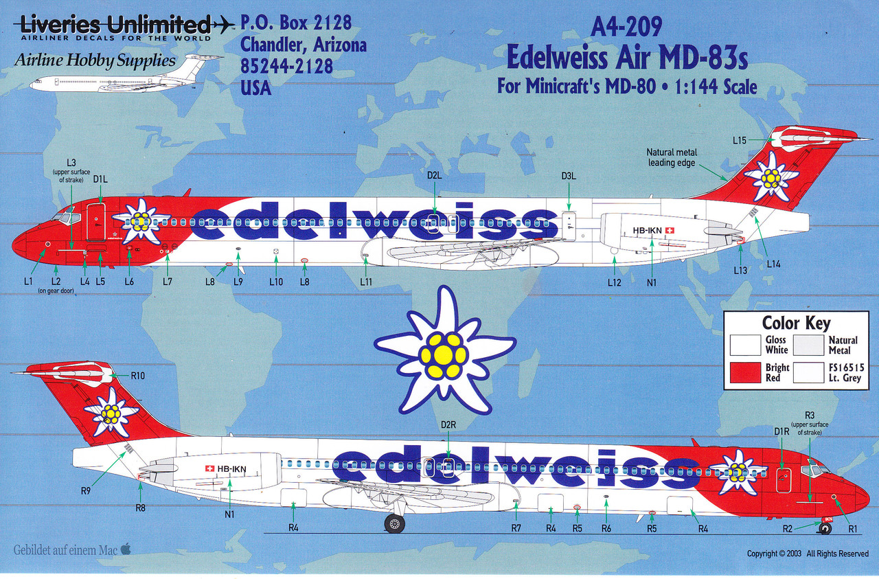 1/144 Scale Decal Edelweiss Air MD-83 - JoyDecals.com
