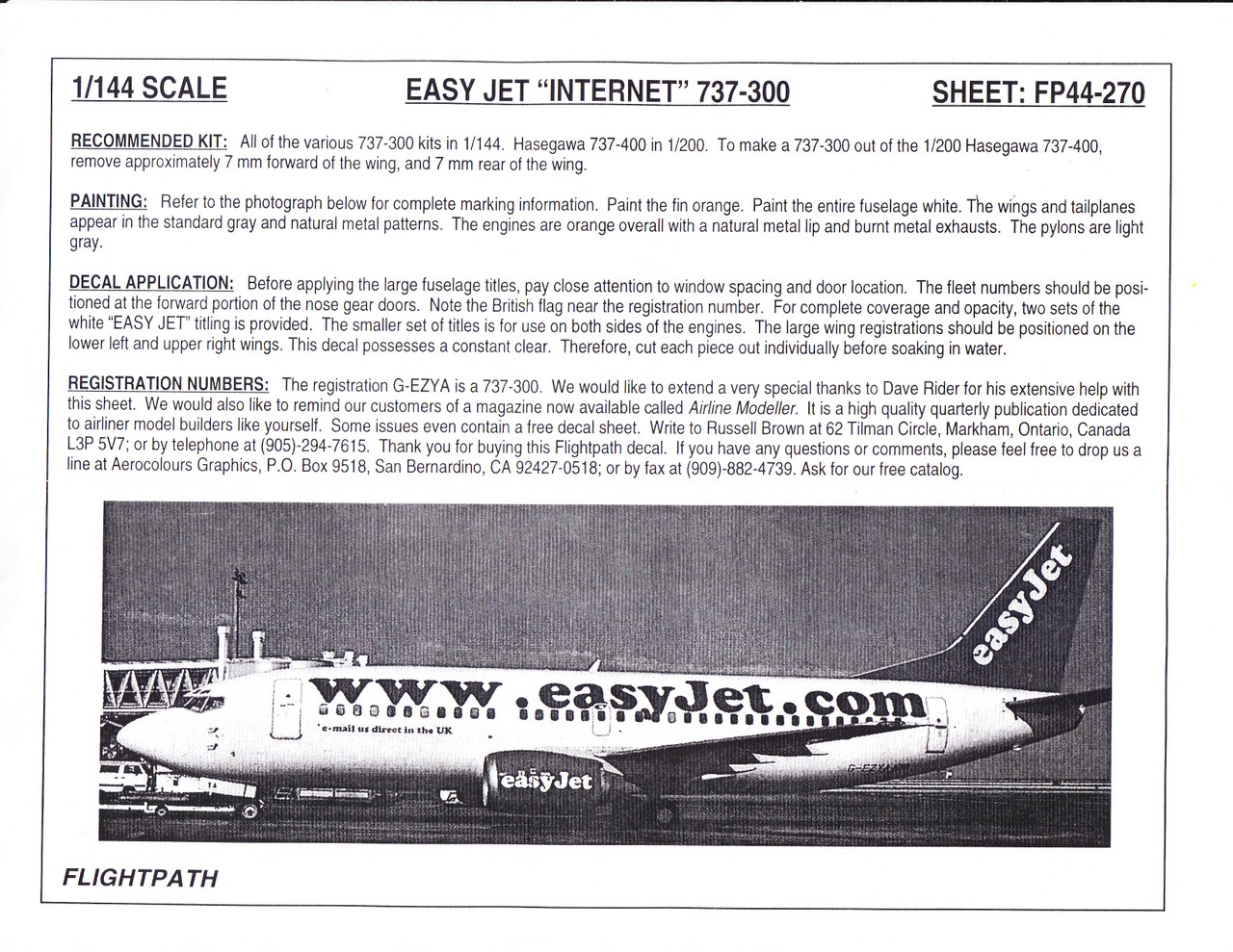 1/144 Scale Decal EasyJet 737-300 INTERNET