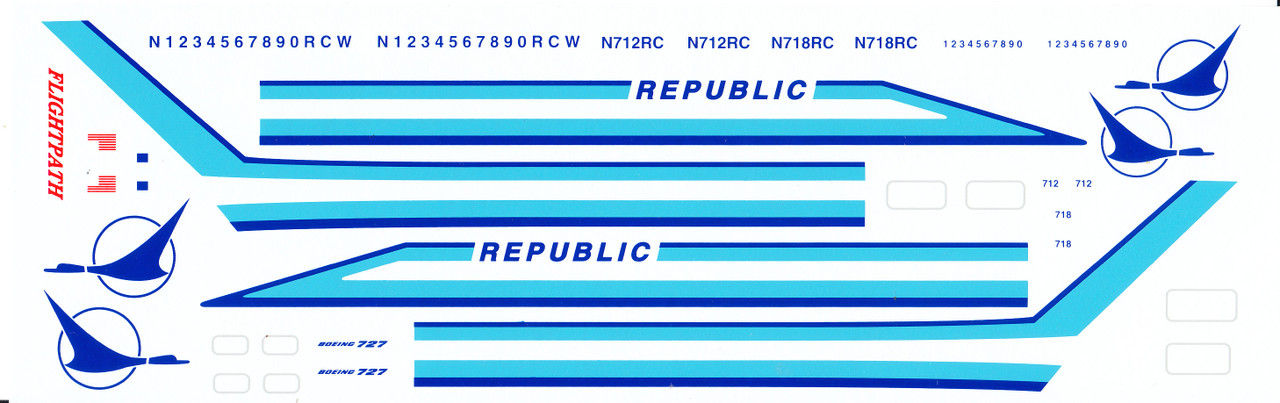 1/144 Scale Decal Republic Airlines 727-200