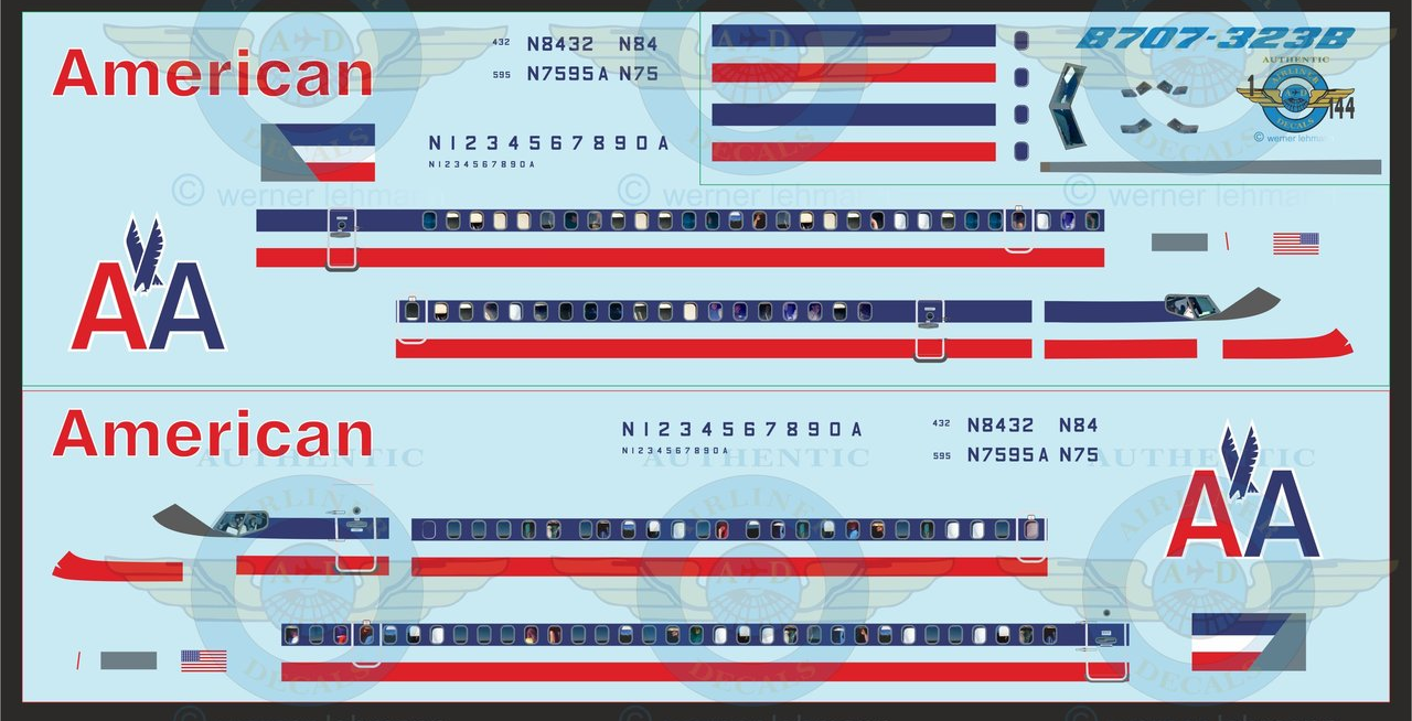 1/144 Scale Decal American Airlines 707-323B With Lifelike Cockpit ...
