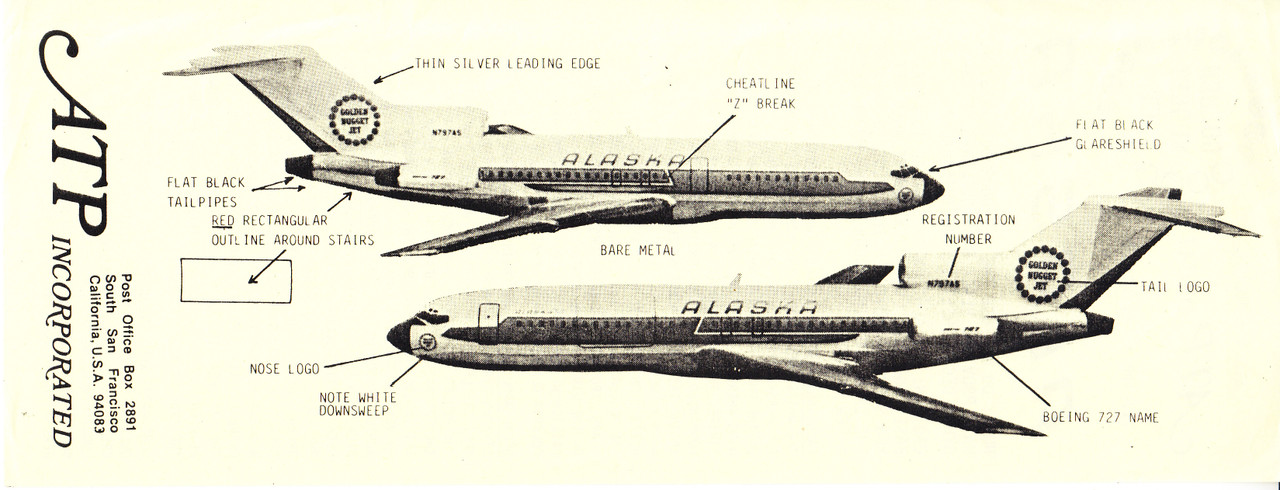 1/144 Scale Decal Alaska Air 727-100 GOLDEN NUGGET