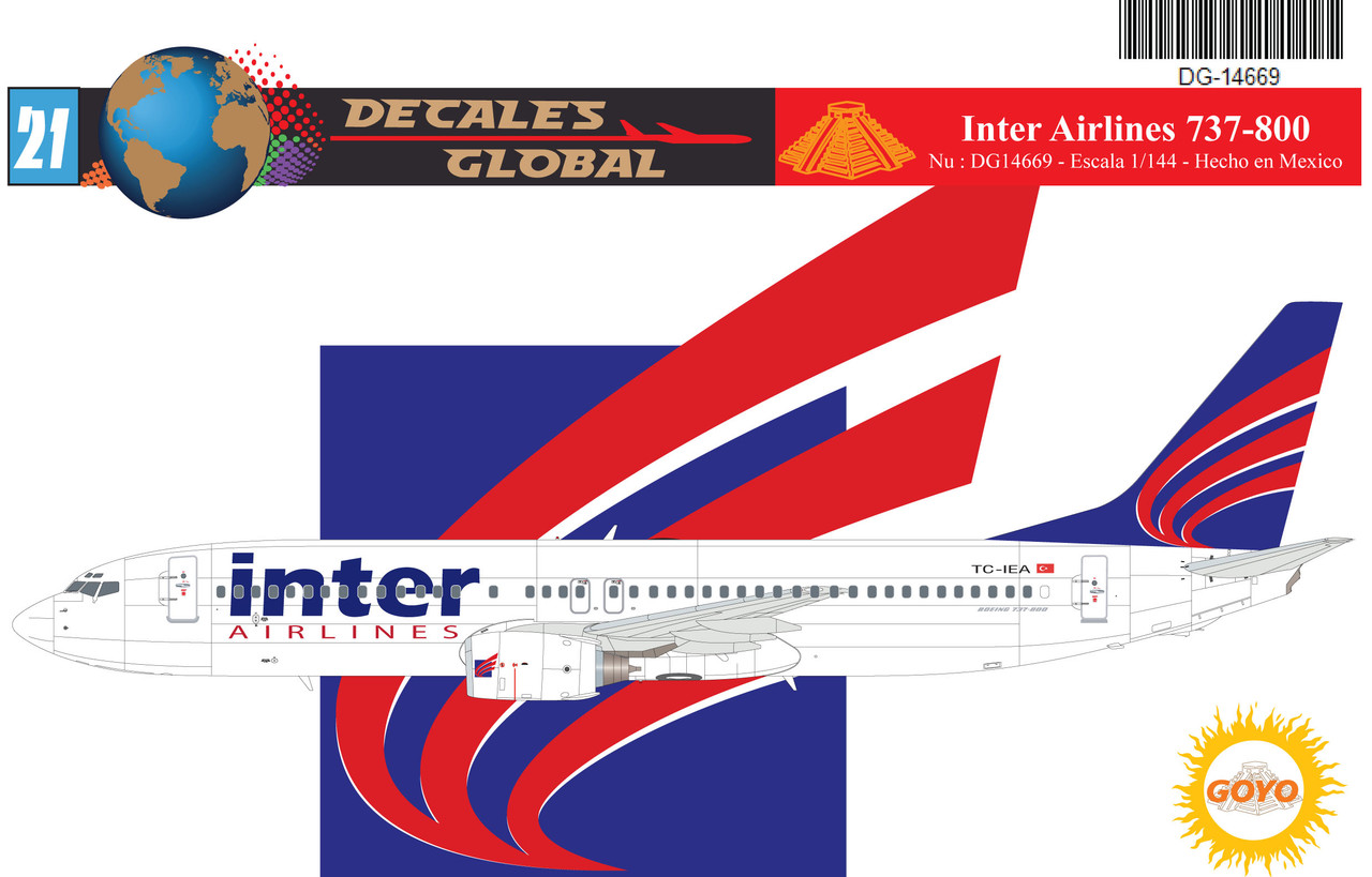 1/144 Scale Decal Inter Airlines 737-800