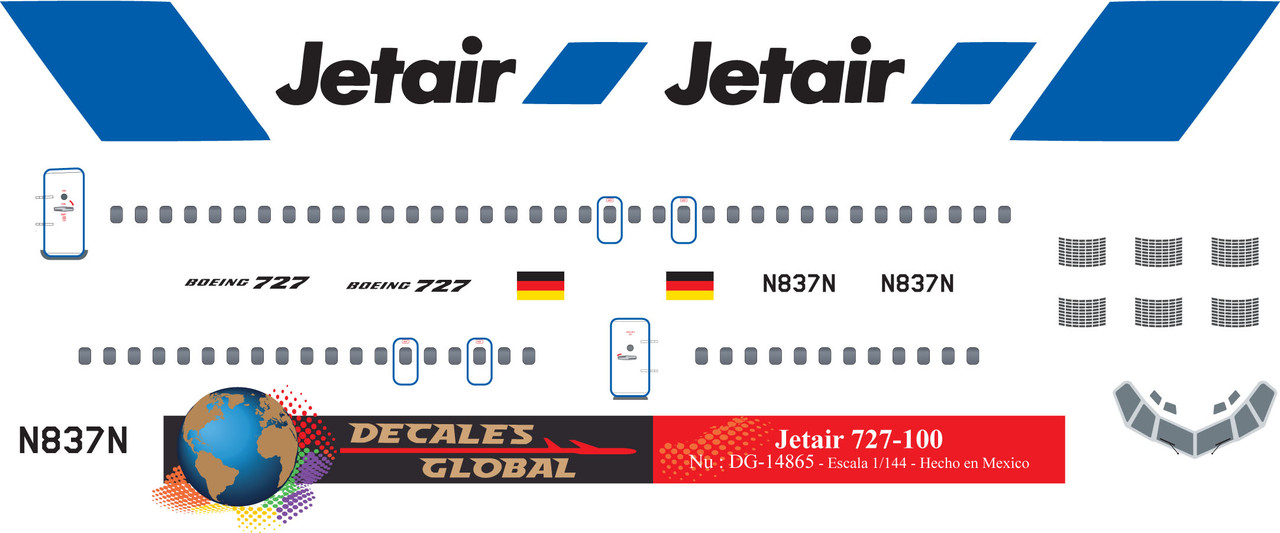 1/144 Scale Decal Jetair 727-100