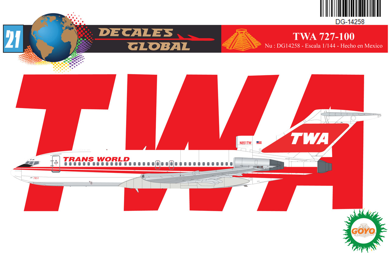 1/144 Scale Decal TWA 727-100