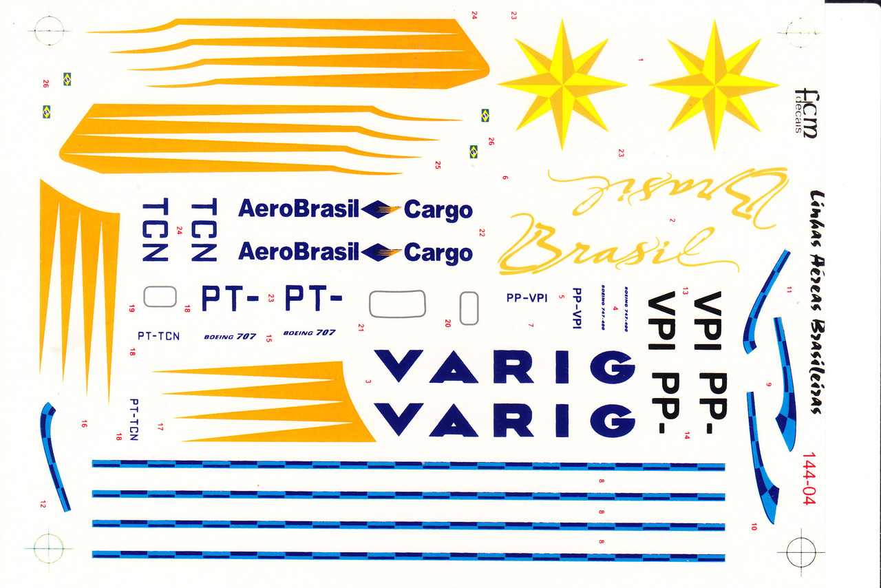 1/144 Scale Decal Varig 747-400 / AeroBrasil Cargo 707-320