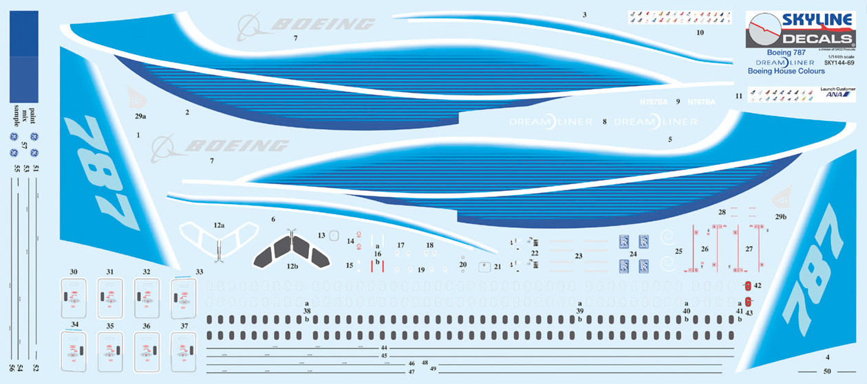 1/144 Scale Decal Boeing 787-800 "Dreamliner" Livery House Colors