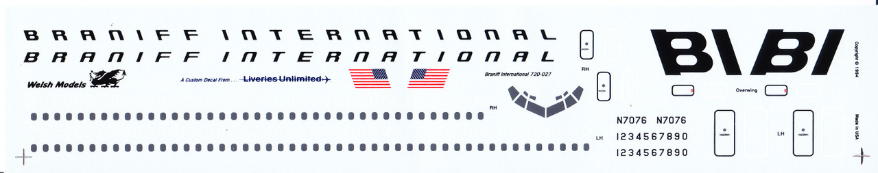 1/144 Scale Decal Braniff International B-720 Jellybean Livery