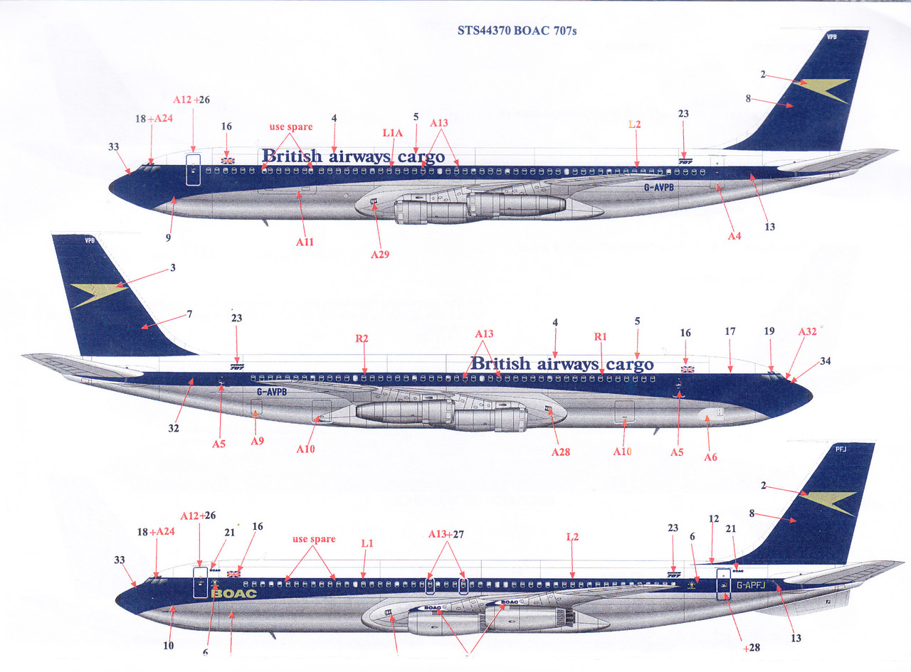 1/144 Scale Decal British Airways / BOAC 707 Cargo