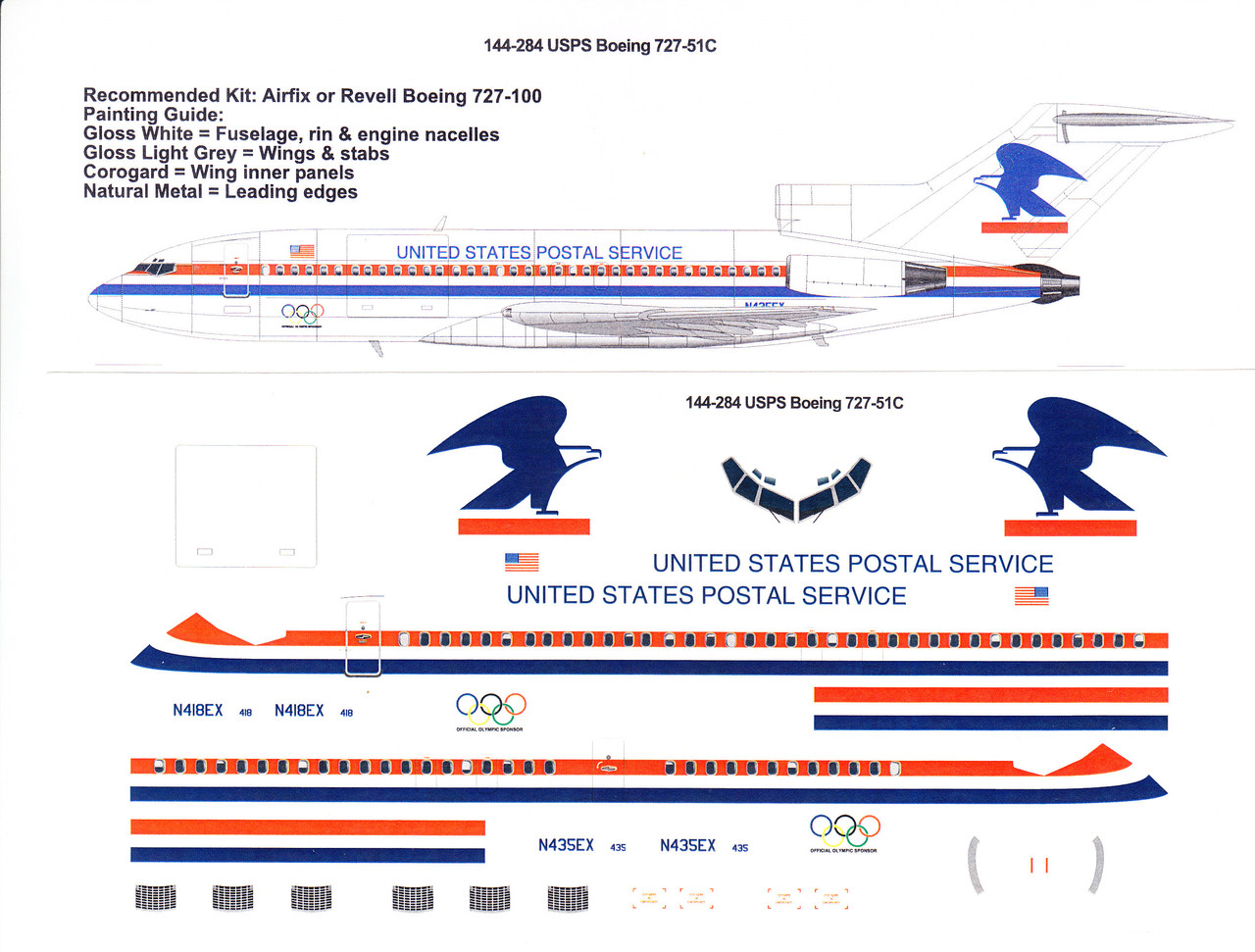 1/144 Scale Decal USPS 727-100
