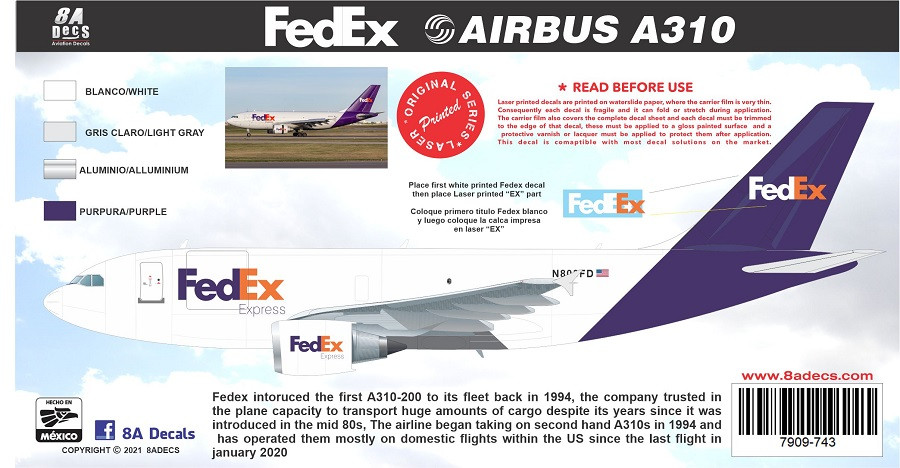 1/144 Scale Decal FedEx A-310