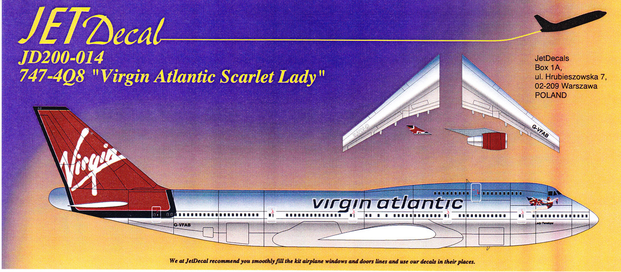 1/200 Scale Decal Virgin Atlantic 747-400 Scarlet Lady