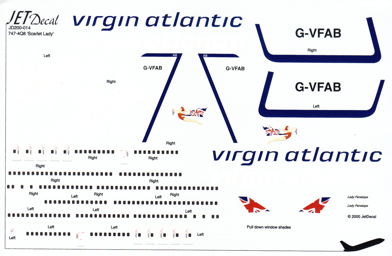 1/200 Scale Decal Virgin Atlantic 747-400 Scarlet Lady