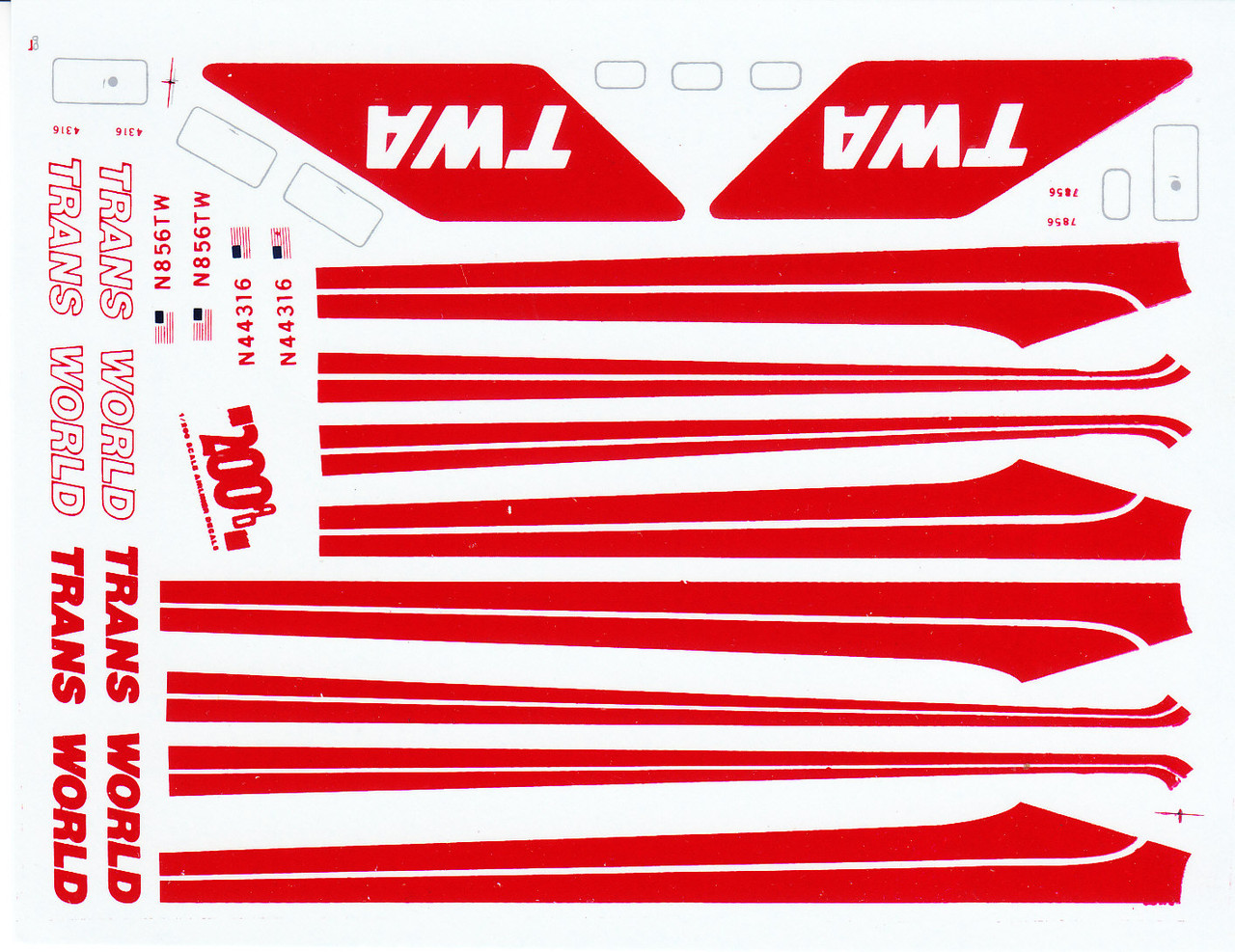 1/200 Scale Decal TWA 727-100 / 200