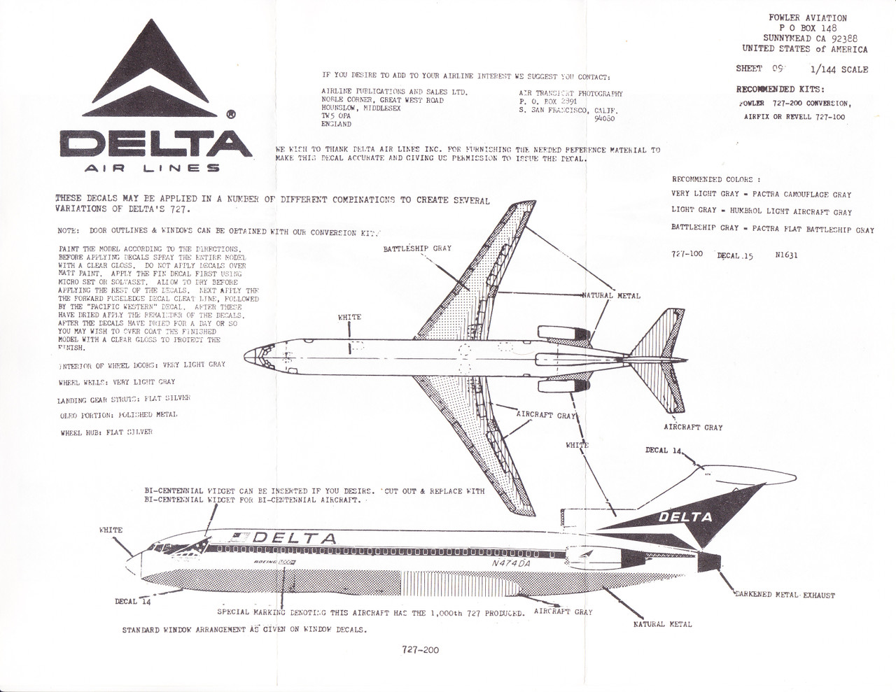 1/144 Scale Decal Delta 727-100 Bicentenial