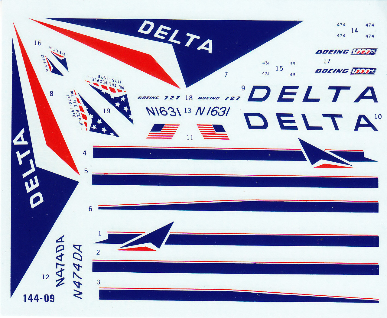 1/144 Scale Decal Delta 727-100 Bicentenial