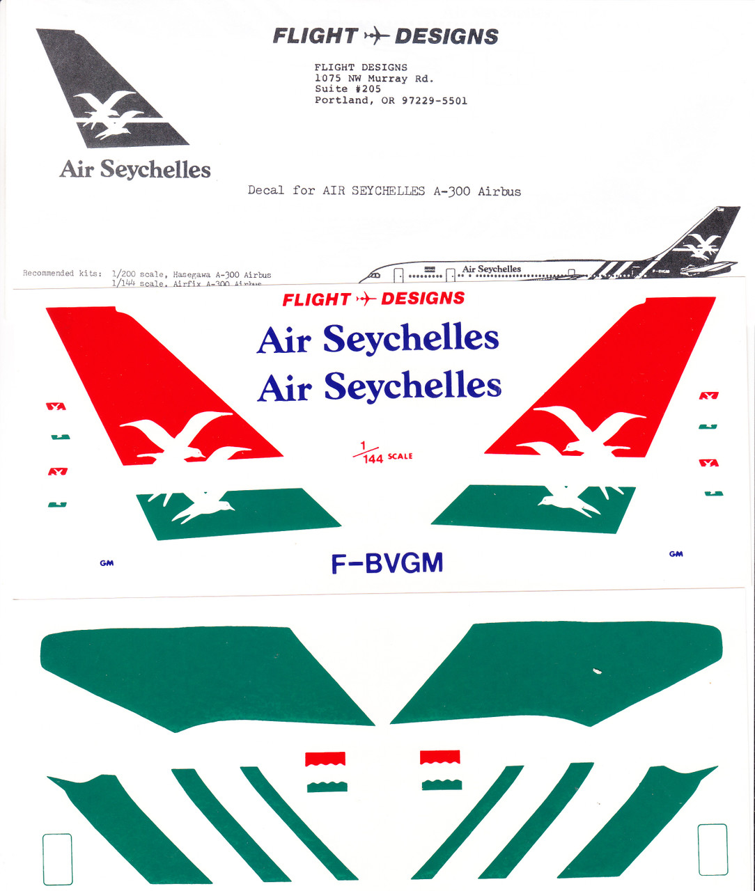 1/144 Scale Decal Air Seychelles A-300