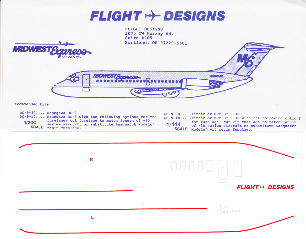 1/144 Scale Decal Midwest Express DC9-10 / 30