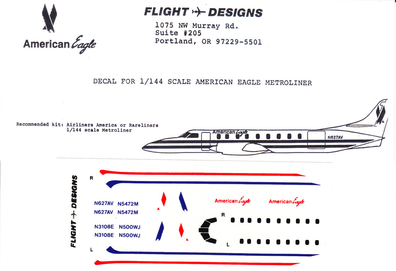 1/144 Scale Decal American Eagle Metroliner