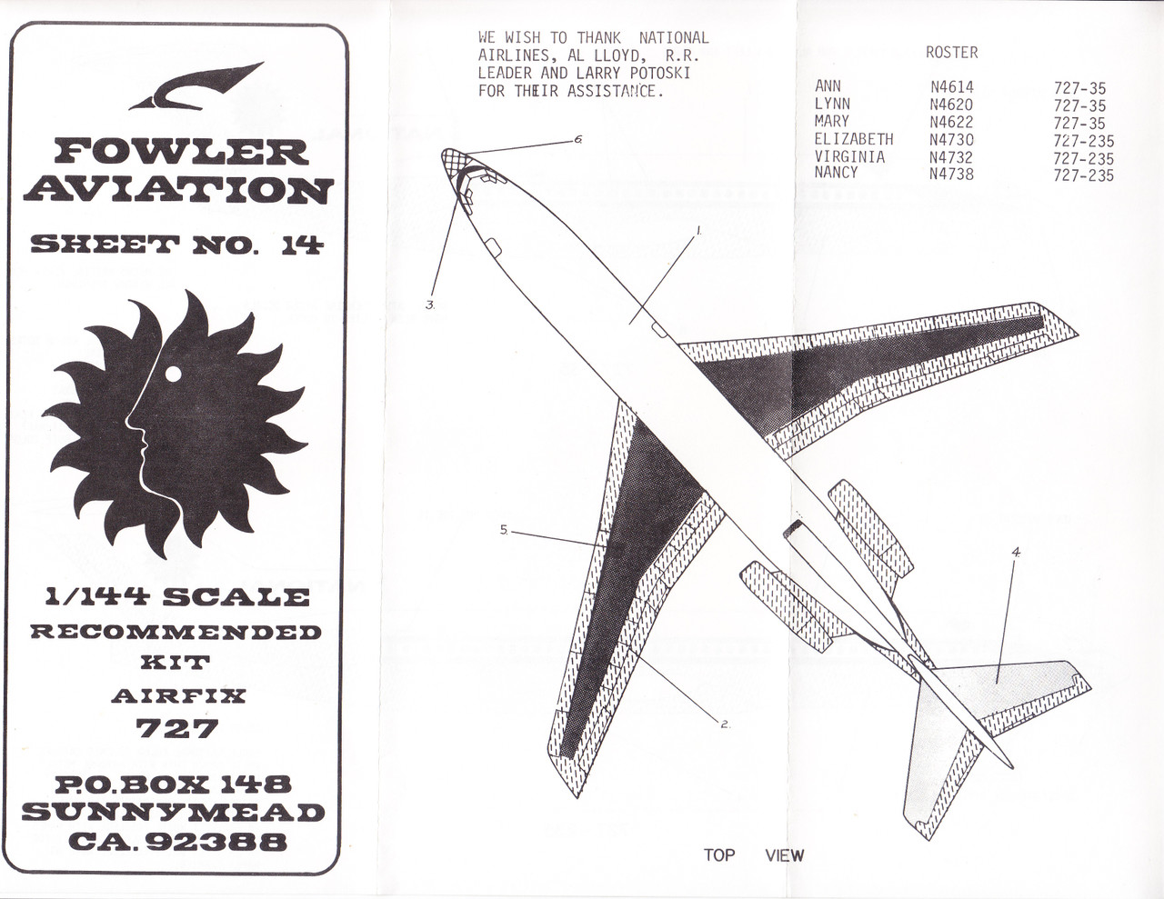 1/144 Scale Decal National 727-100 / 200 ANN / ELIZABETH / LYNN / MARY ...