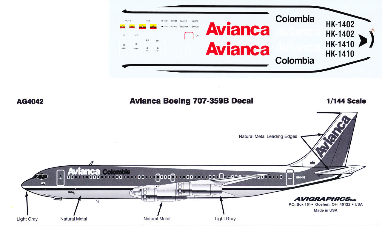 1/144 Scale Decal Avianca 707-300