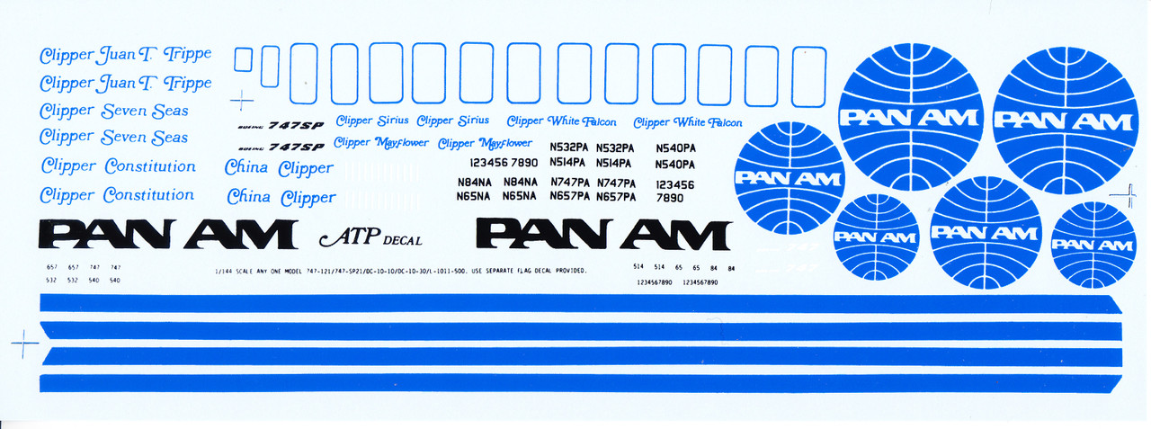 1/144 Scale Decal Pan Am 747-100 / SP / L-1011 / DC-10