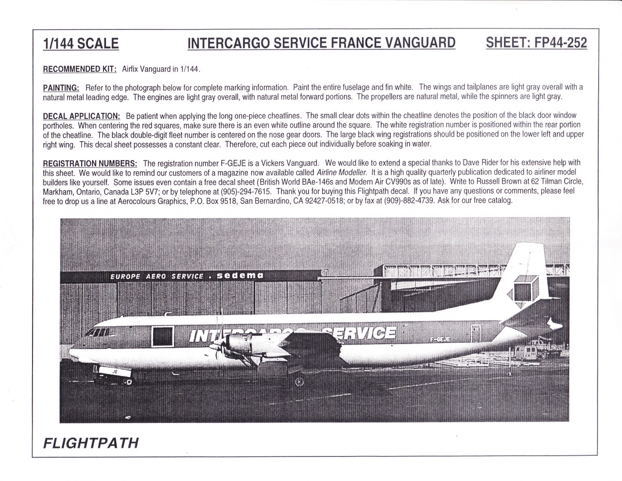 1/144 Scale Decal Intercargo Service Vanguard