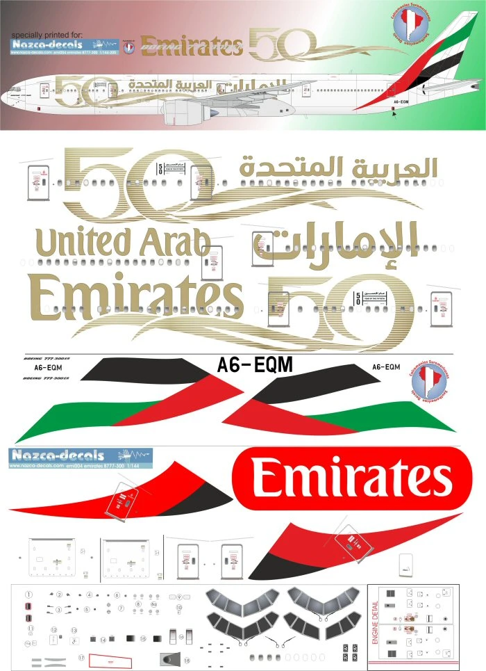 1/144 Scale Decal Emirates 777-300 50th Anniversary