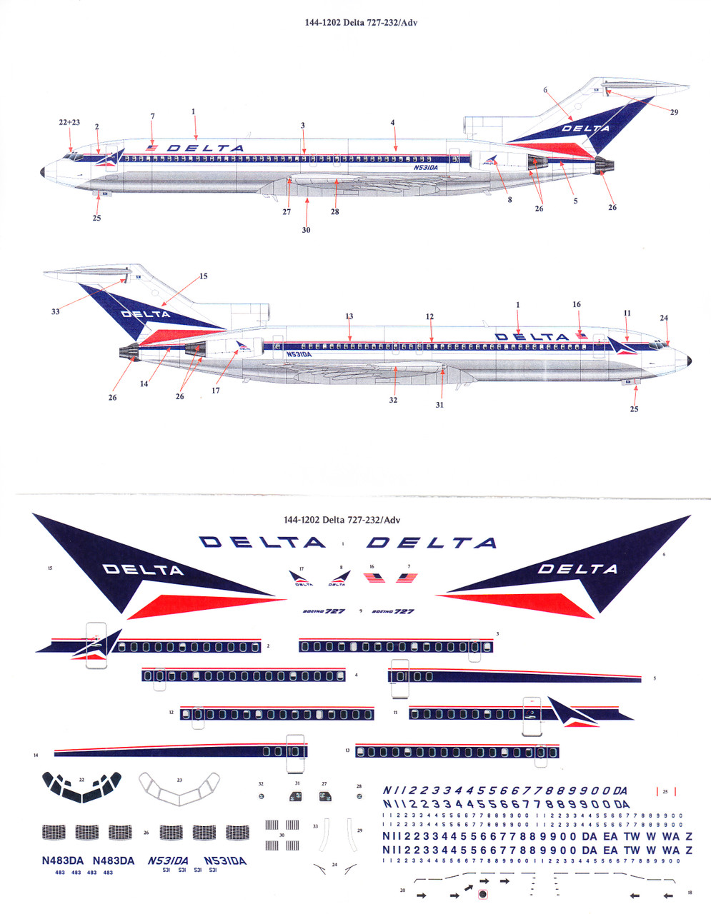 1/144 Scale Decal Delta 727-232 / Adv