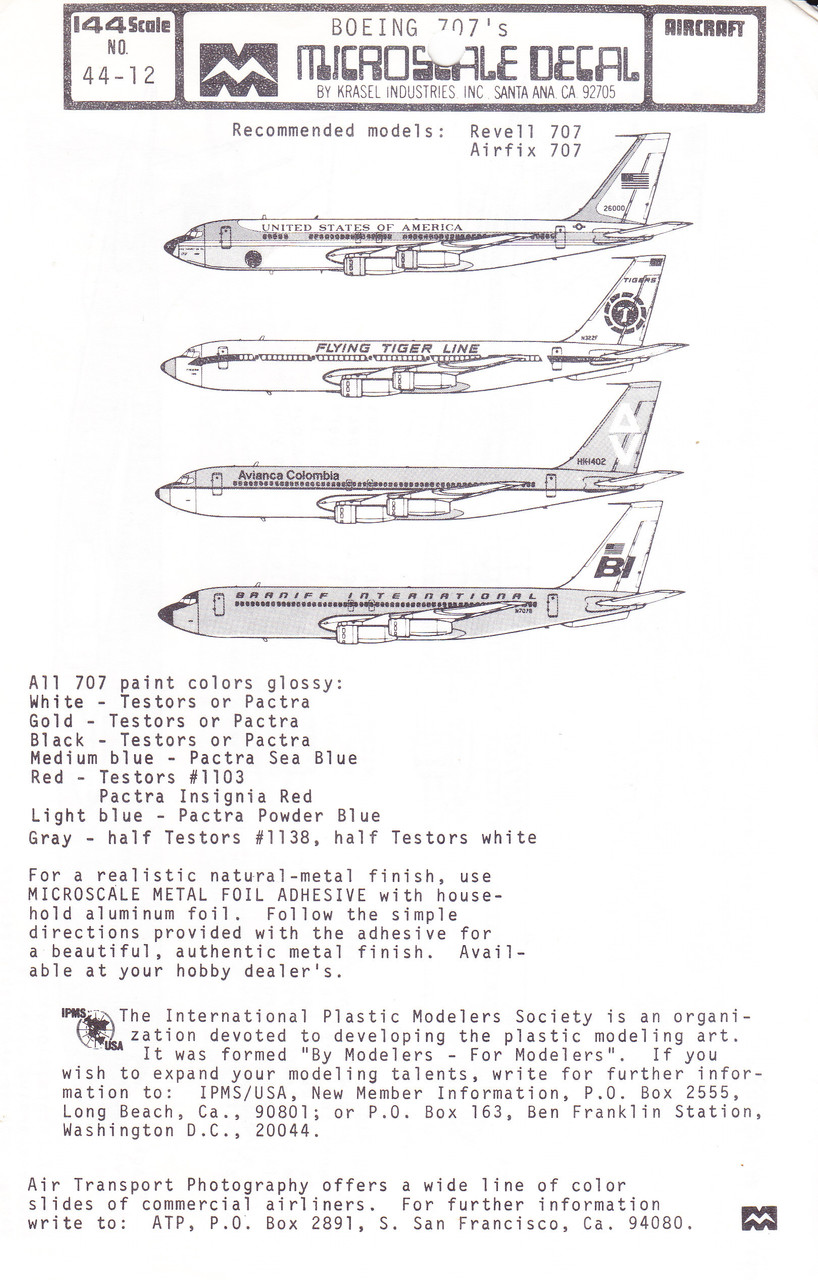 1/144 Scale Decal Flying Tiger Line / Braniff International / Avianca ...