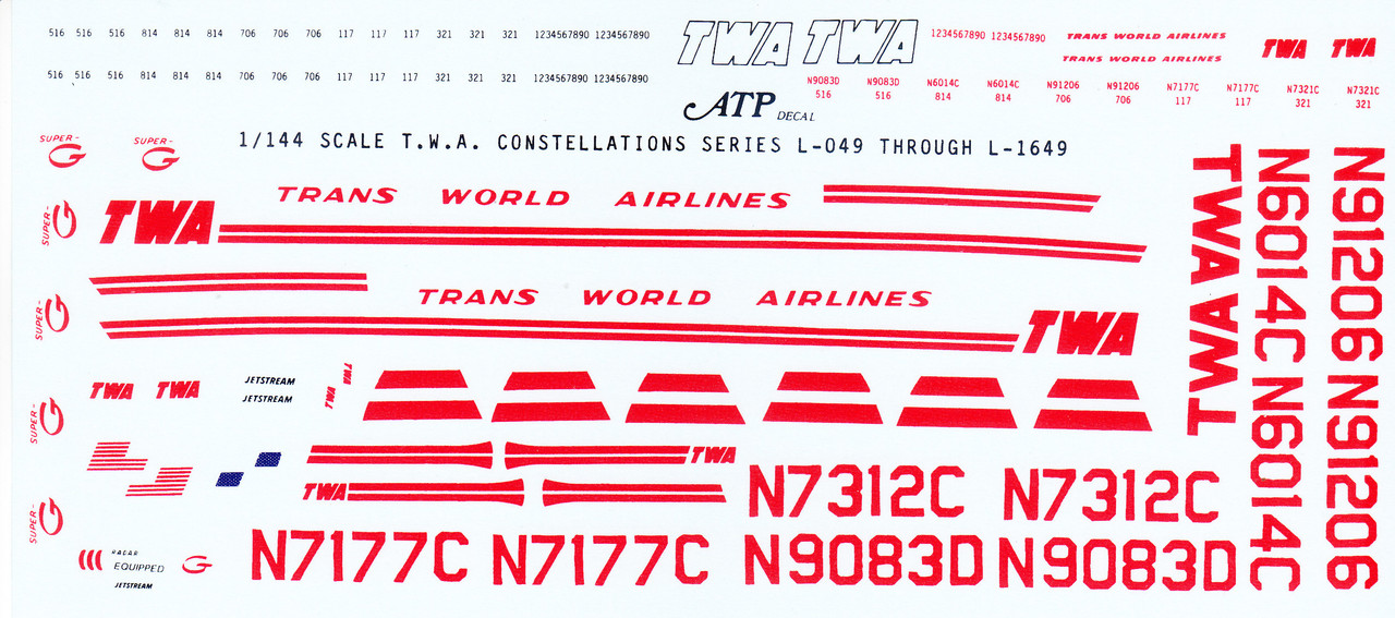 1/144 Scale Decal TWA L-749 / L-1049G / L-1649