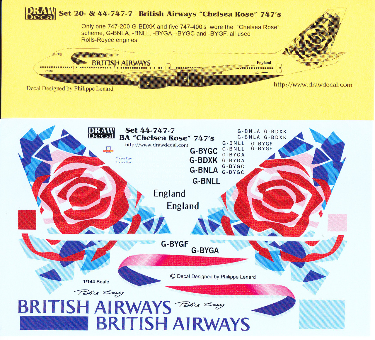 1/144 Scale Decal British Airways 747 Chelsea Rose