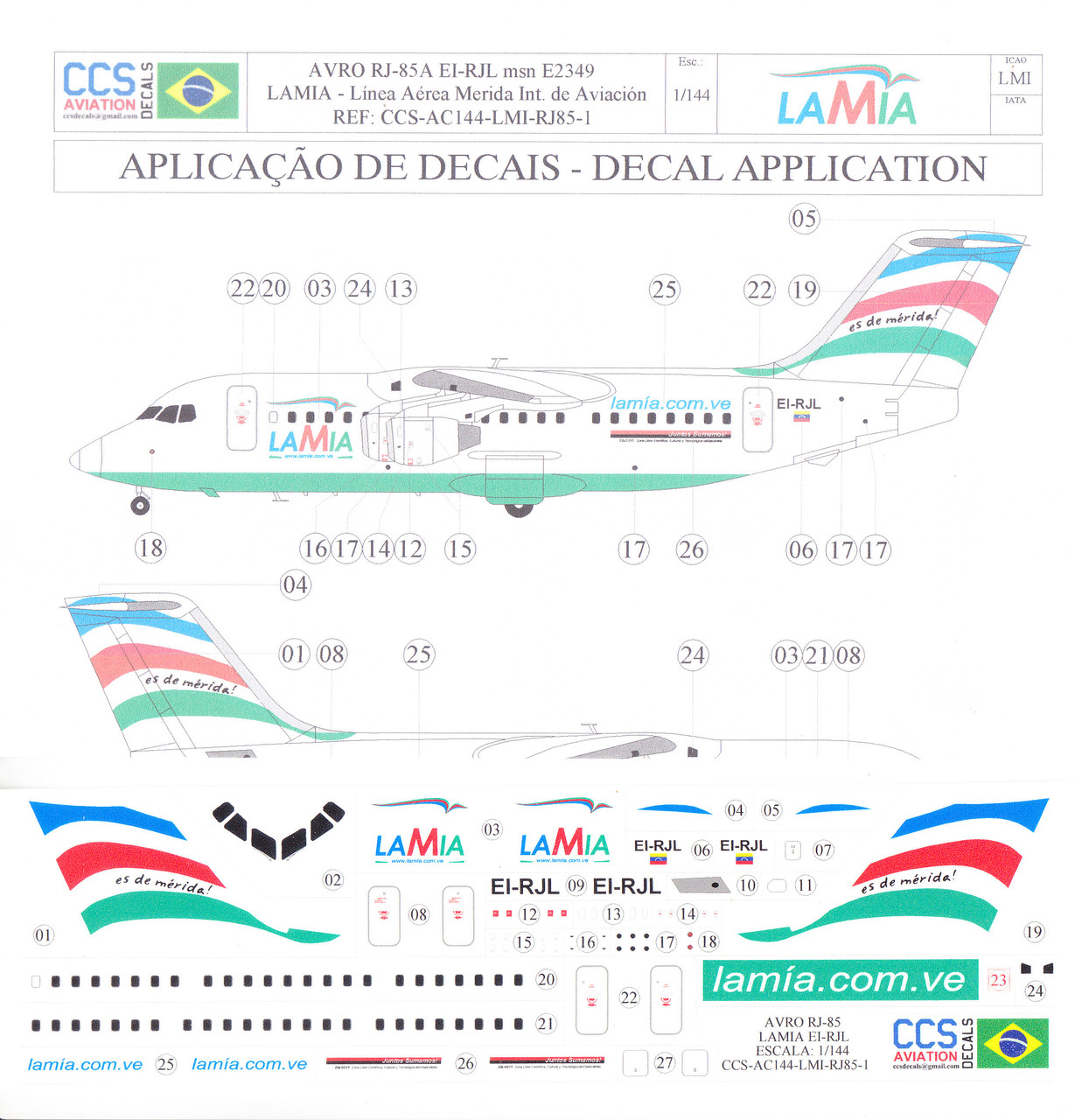 1/144 Scale Decal LAMIA RJ-85