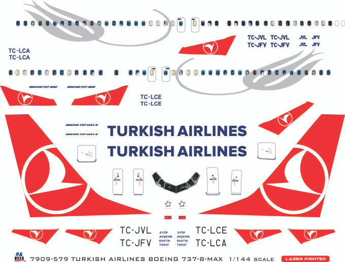 1/144 Scale Decal Turkish Air 737-8 MAX