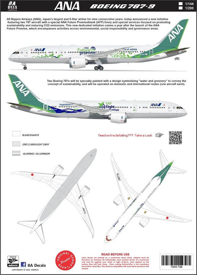 1/144 Scale Decal ANA 787-9 Safe Initiative