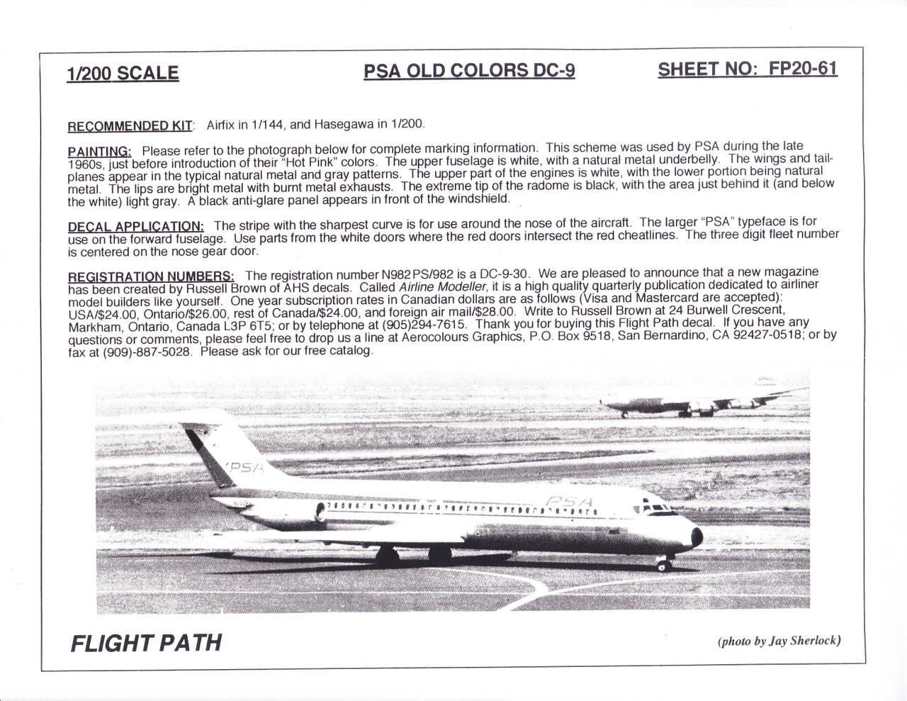 1/200 Scale Decal PSA DC9-30 Factory Livery