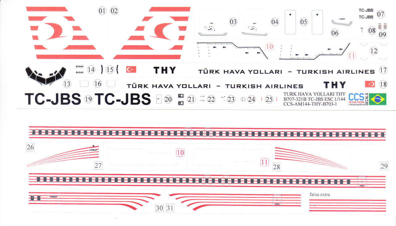 1/144 Scale Decal THY Turkish Airlines 707-300