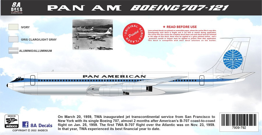 1/144 Scale Decal Pan American 707-121.