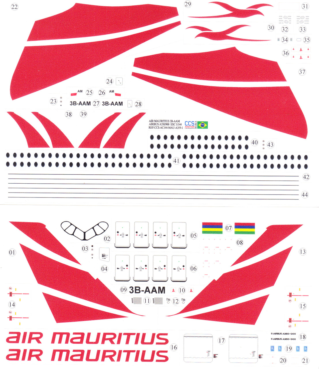1/144 Scale Decal Air Mauritius A350-900.