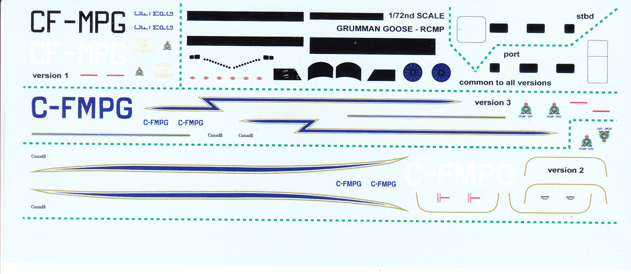 1/72 Scale Decal Royal Canadian Mounted Police Grumman Goose