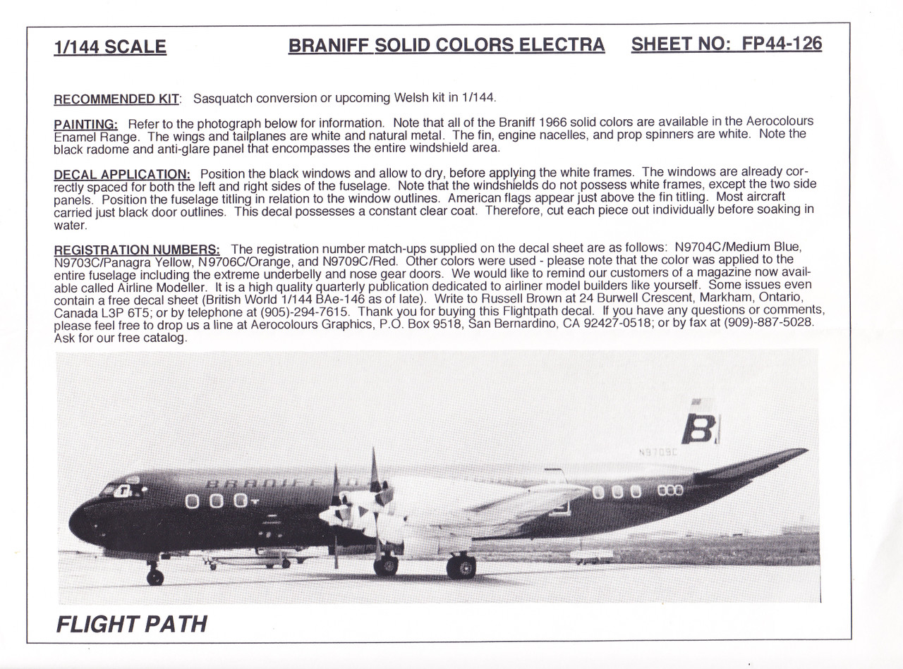 1/144 Scale Decal Braniff International Electra