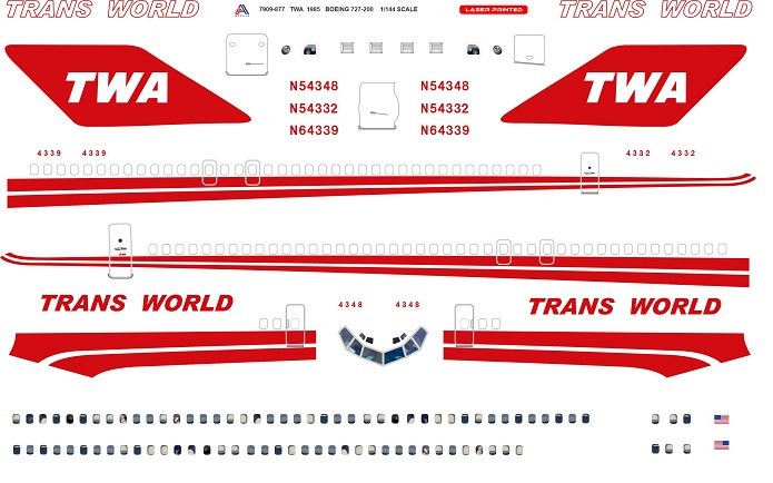 1/144 Scale Decal Trans World 727-200