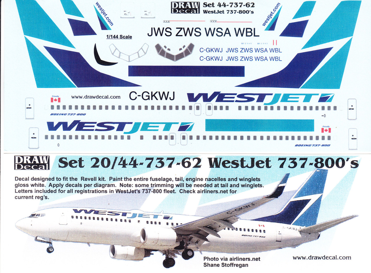 1/144 Scale Decal Westjet 737-800.