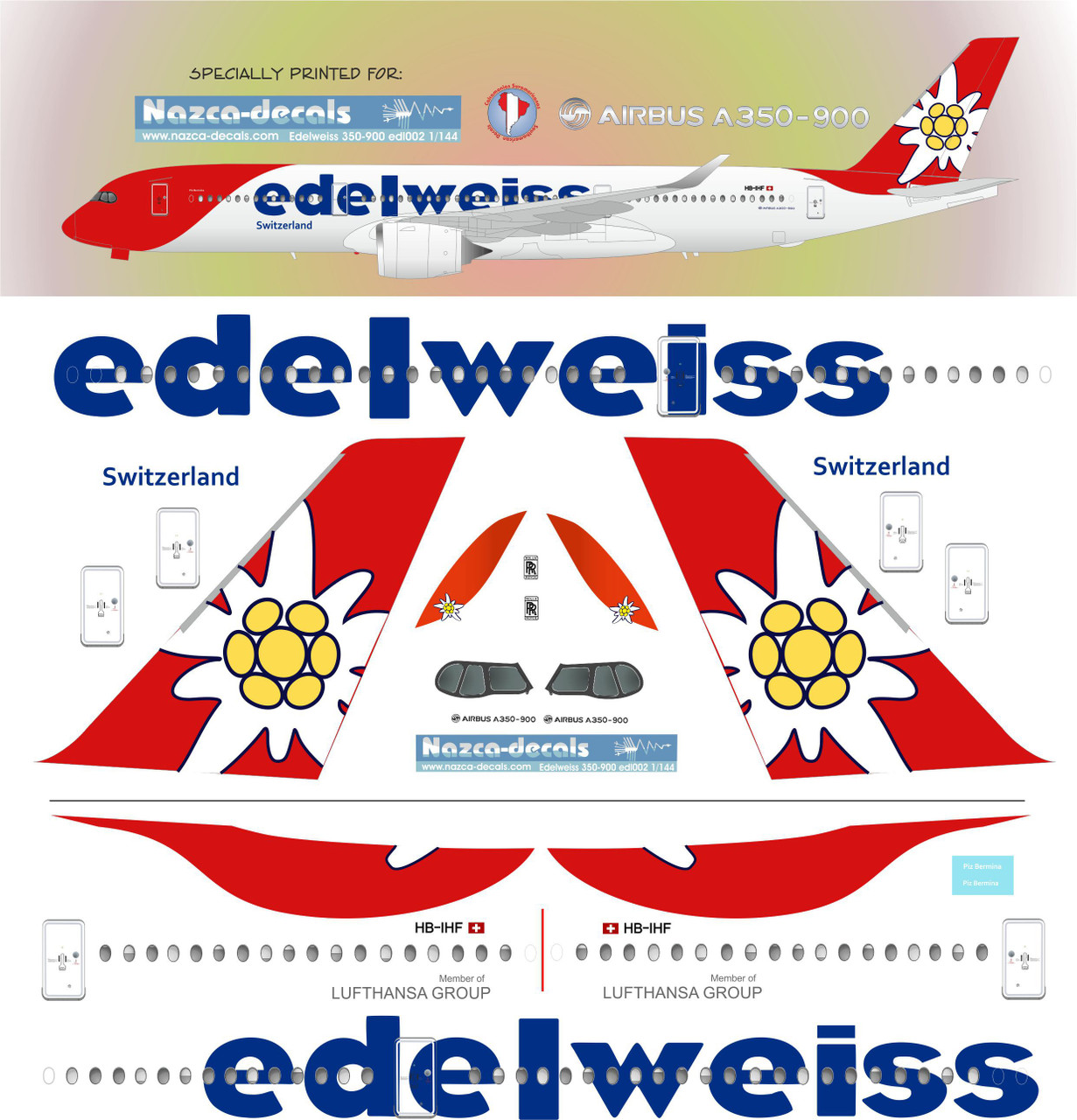 1/144 Scale Decal Edelweiss A350-900
