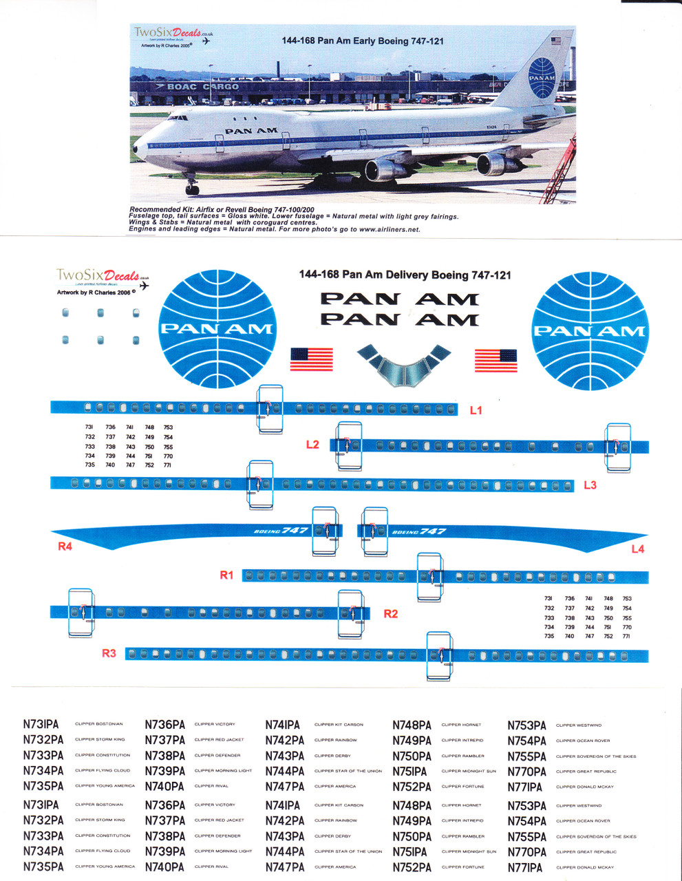 1/144 Scale Decal Pan Am 747-121.