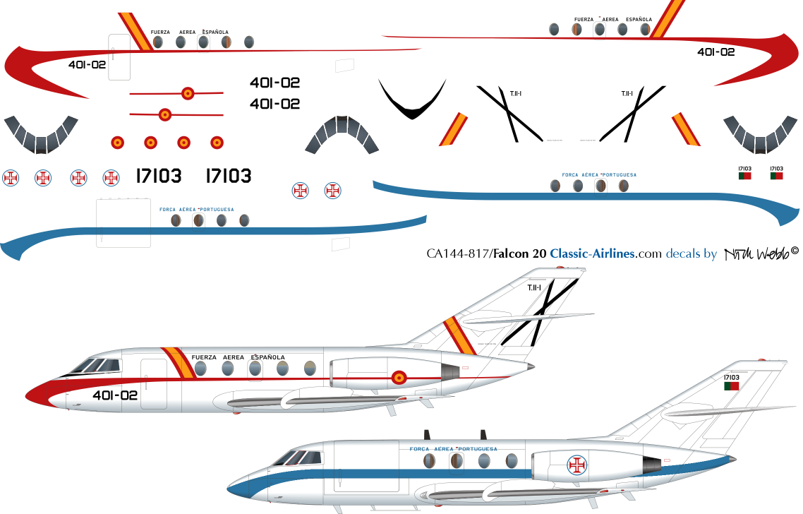 1/144 Scale Decal Spain / Portugal Falcon 20 Air Force
